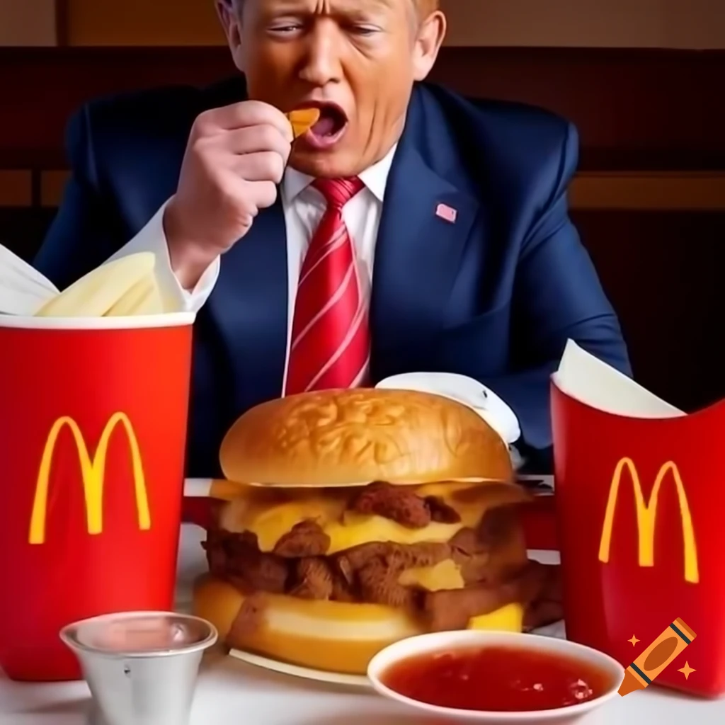 Donald Trump enjoying fries with ketchup at McDonald's on Craiyon