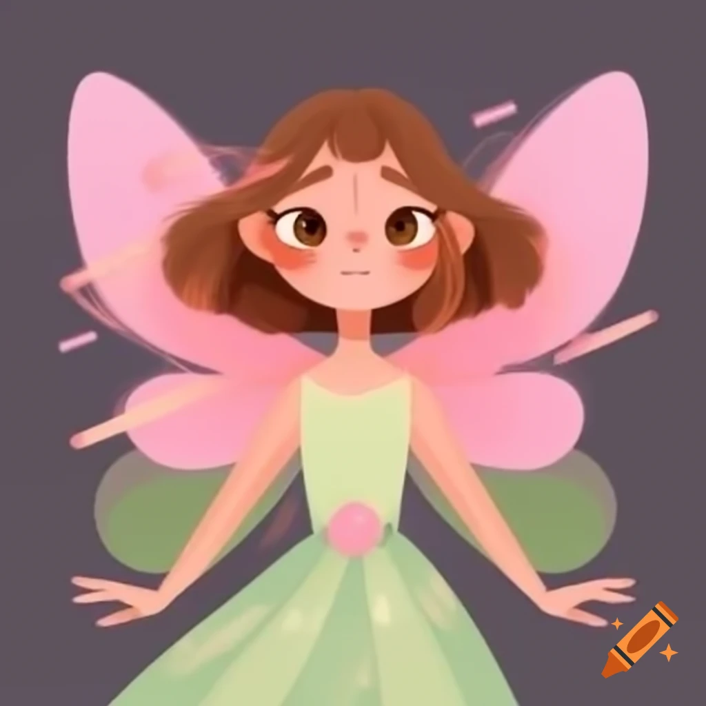 Mischievous fairy with brown hair and pink streaks in fluttering pink ...