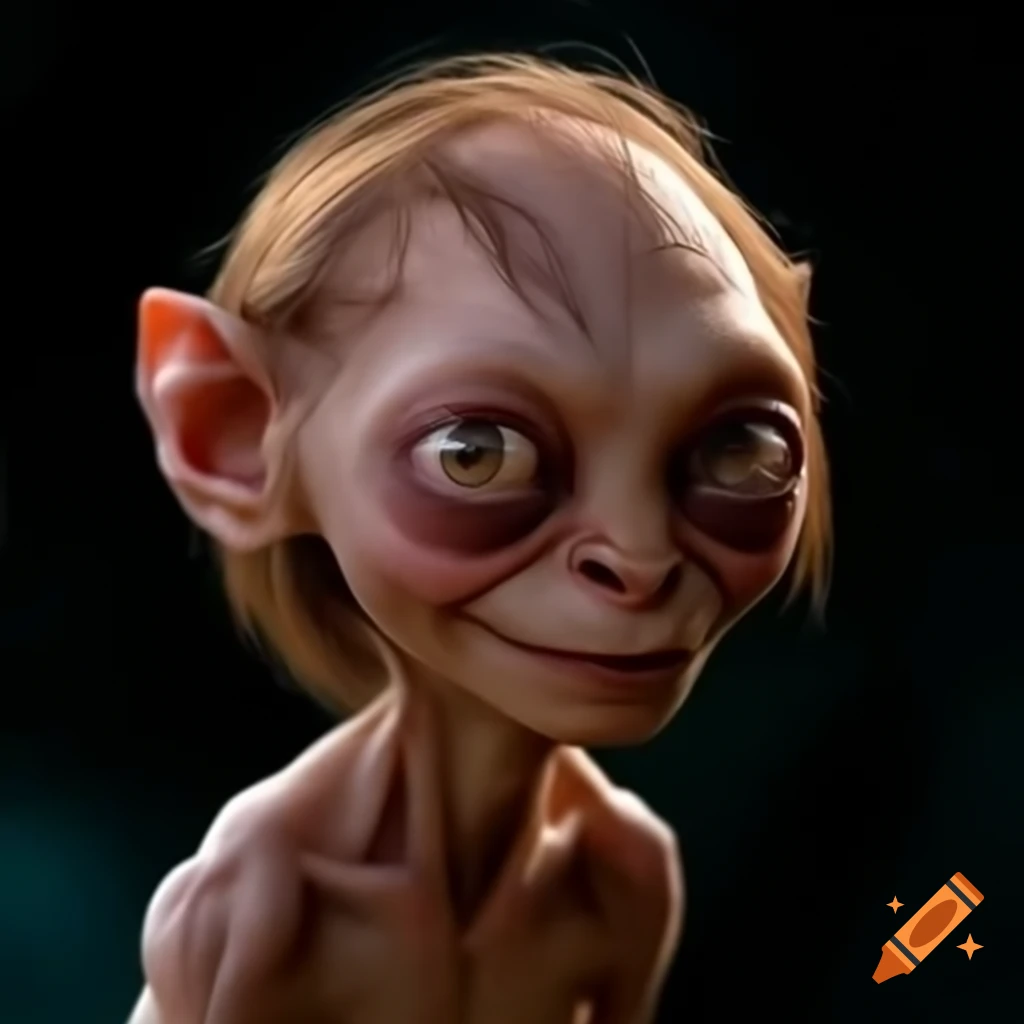 Gollum from Lord of The Rings with a slightly happy expression and more hair on Craiyon