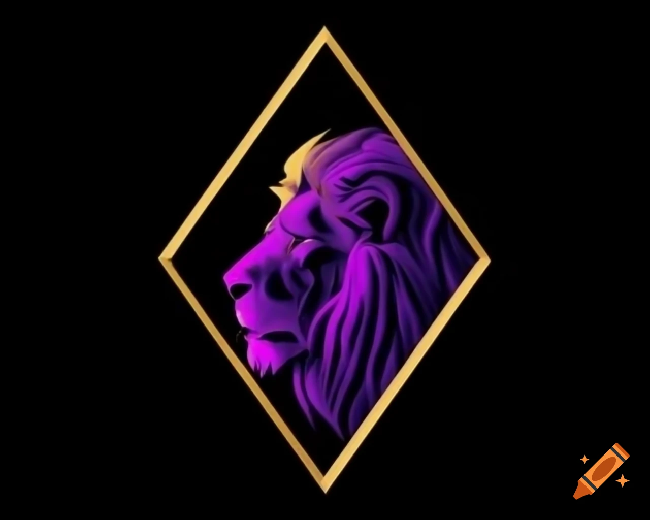 Majestic lion head in line art style with deep violet purple on black ...