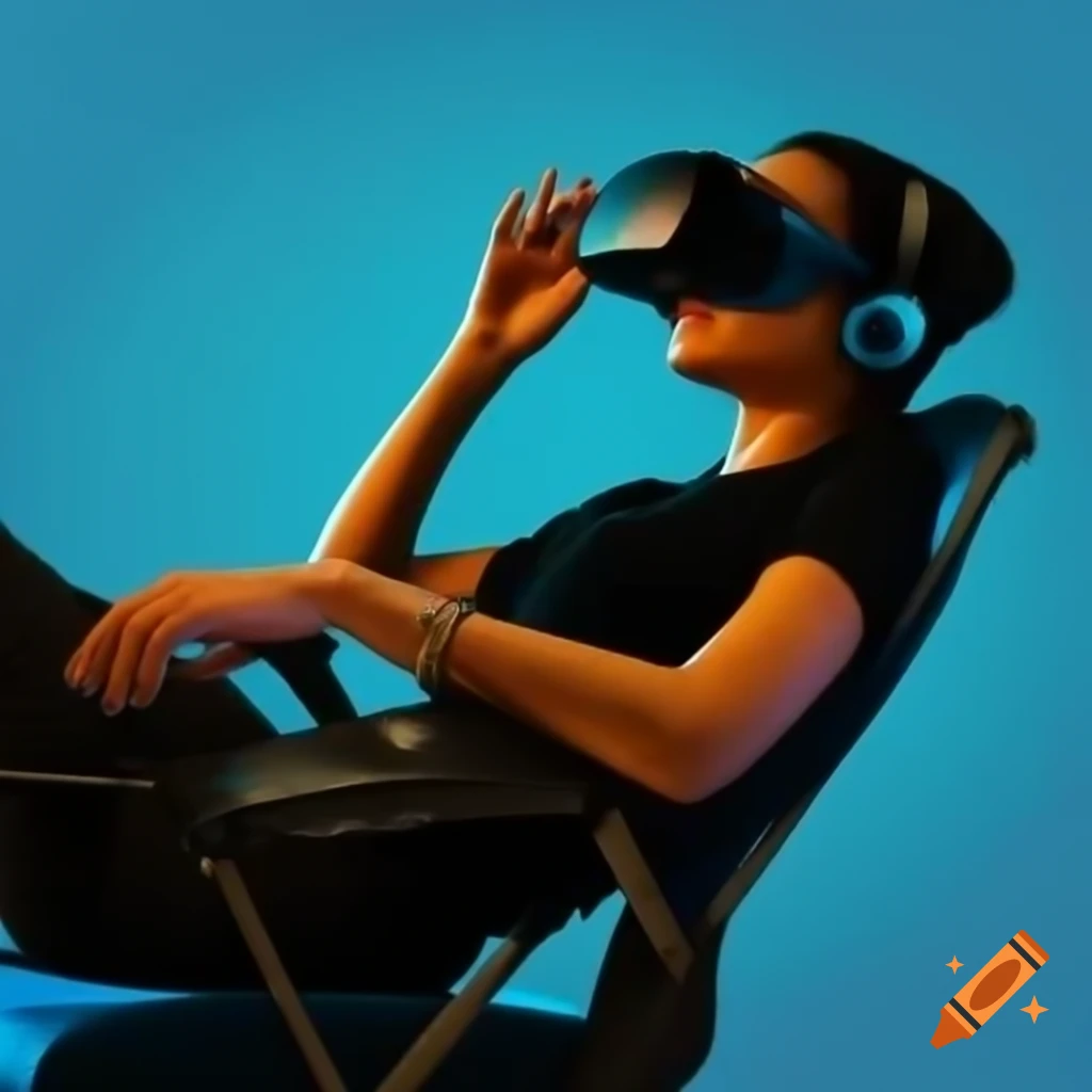 Elderly woman in her 80s wearing virtual reality glasses sitting in a ...