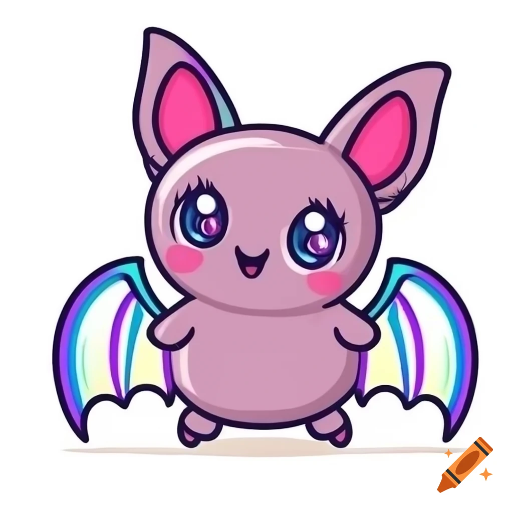 Adorable rainbow fruit bat in chibi kawaii style with big cute eyes on ...