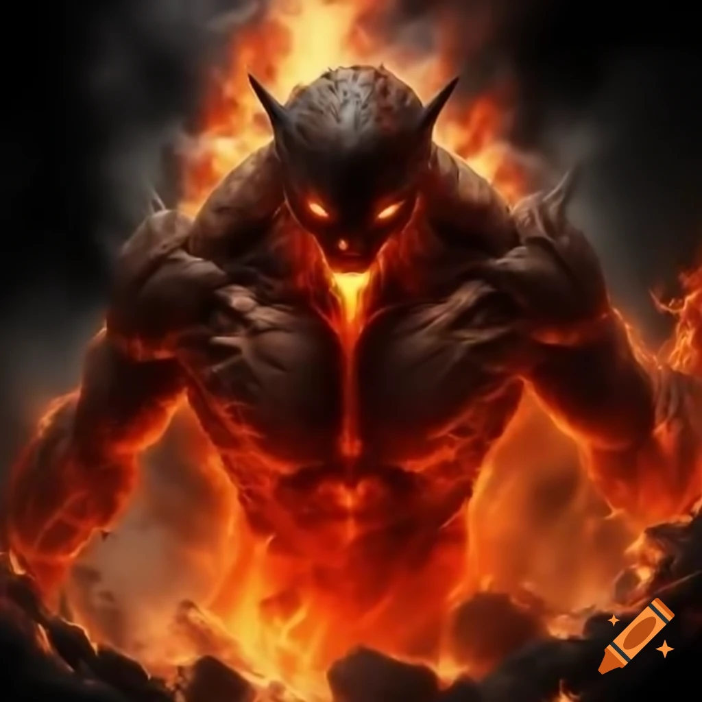 Raging inferno with fiery eyes exhibiting power on Craiyon