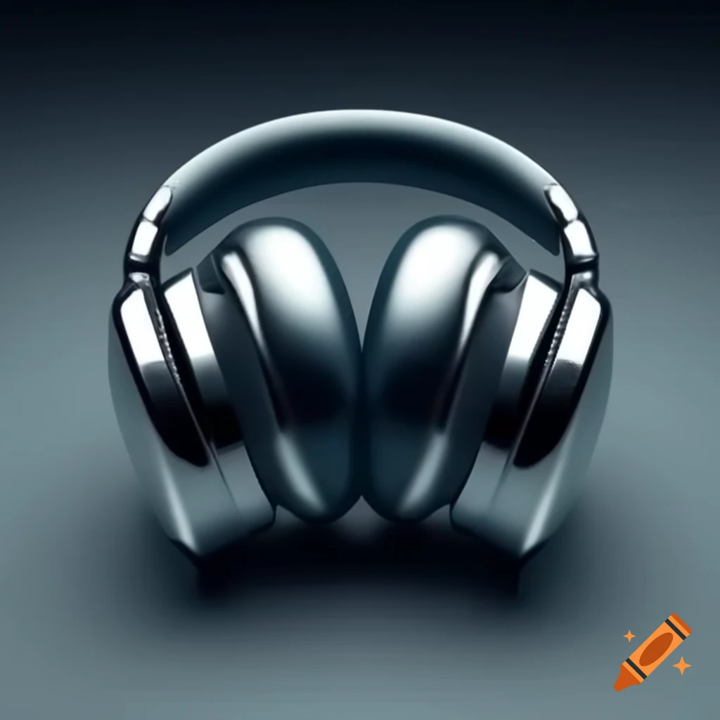 Futuristic chrome-designed headphones resembling AirPods on Craiyon