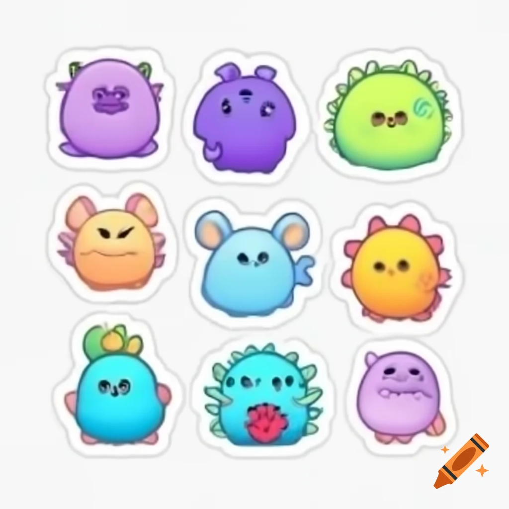 Colorful blob creatures stickers on transparent background on Craiyon