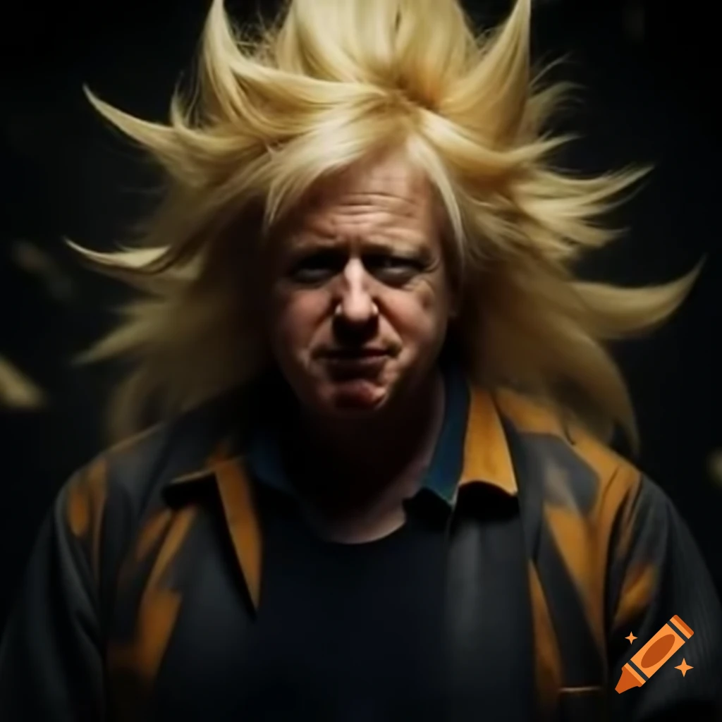 Boris Johnson depicted as Super Saiyan 3 with long glowing spiked hair ...