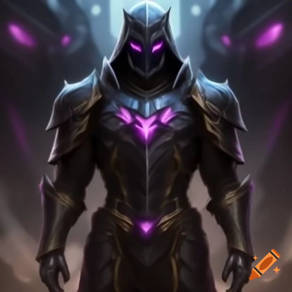 Intricately-crafted obsidian armor with purple reflections on Craiyon