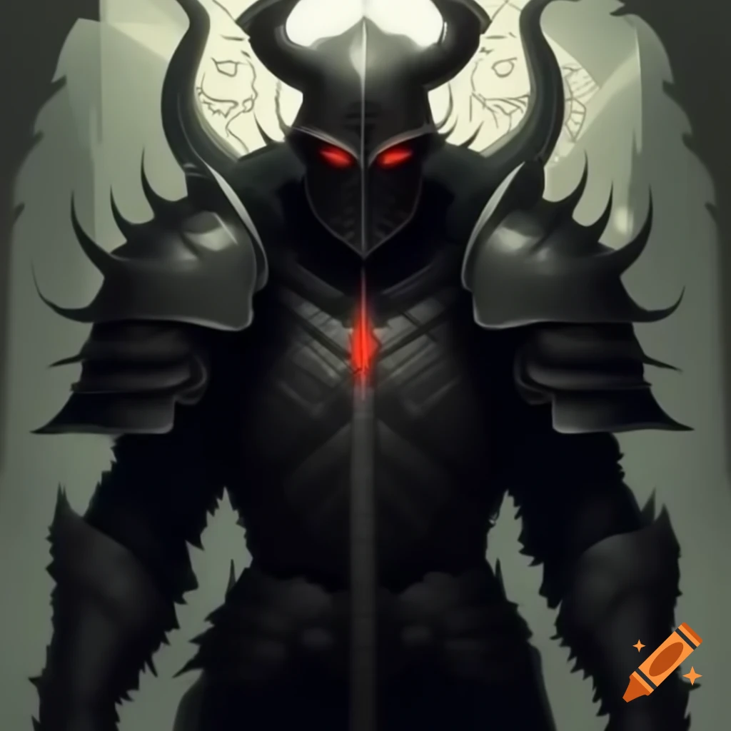Mysterious Shadow Knight in black armor with glowing red eyes and runes ...
