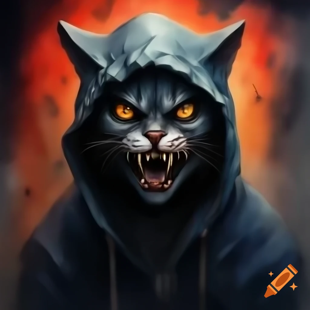 Horror-themed cat illustration on Craiyon
