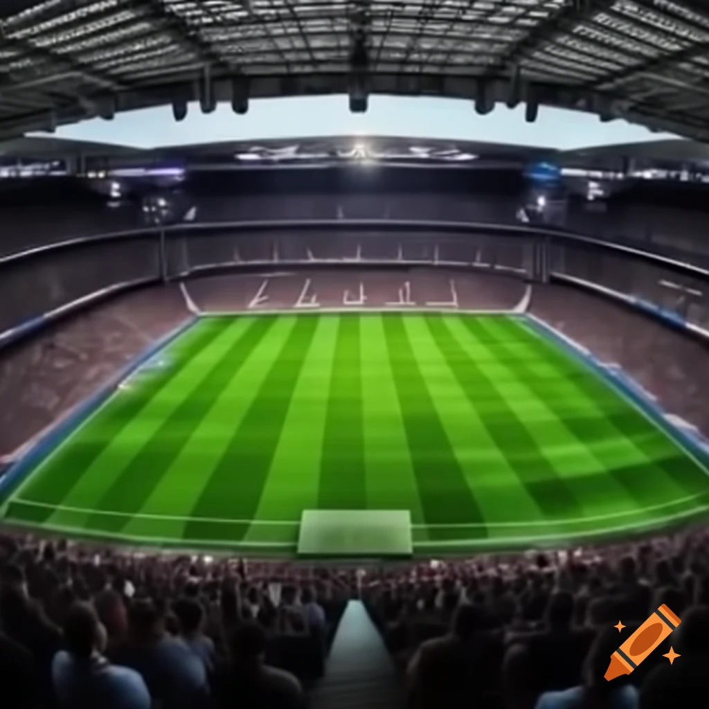 Close-up view of packed soccer stadium with enthusiastic fans on Craiyon