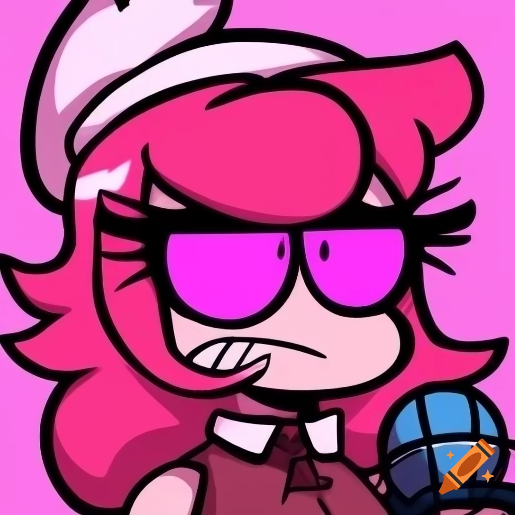 Sassy pink-haired musician character from Friday Night Funkin' on Craiyon