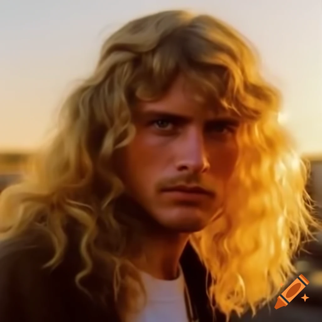 Robert Plant from Led Zeppelin in the 1970s with sunset light through ...