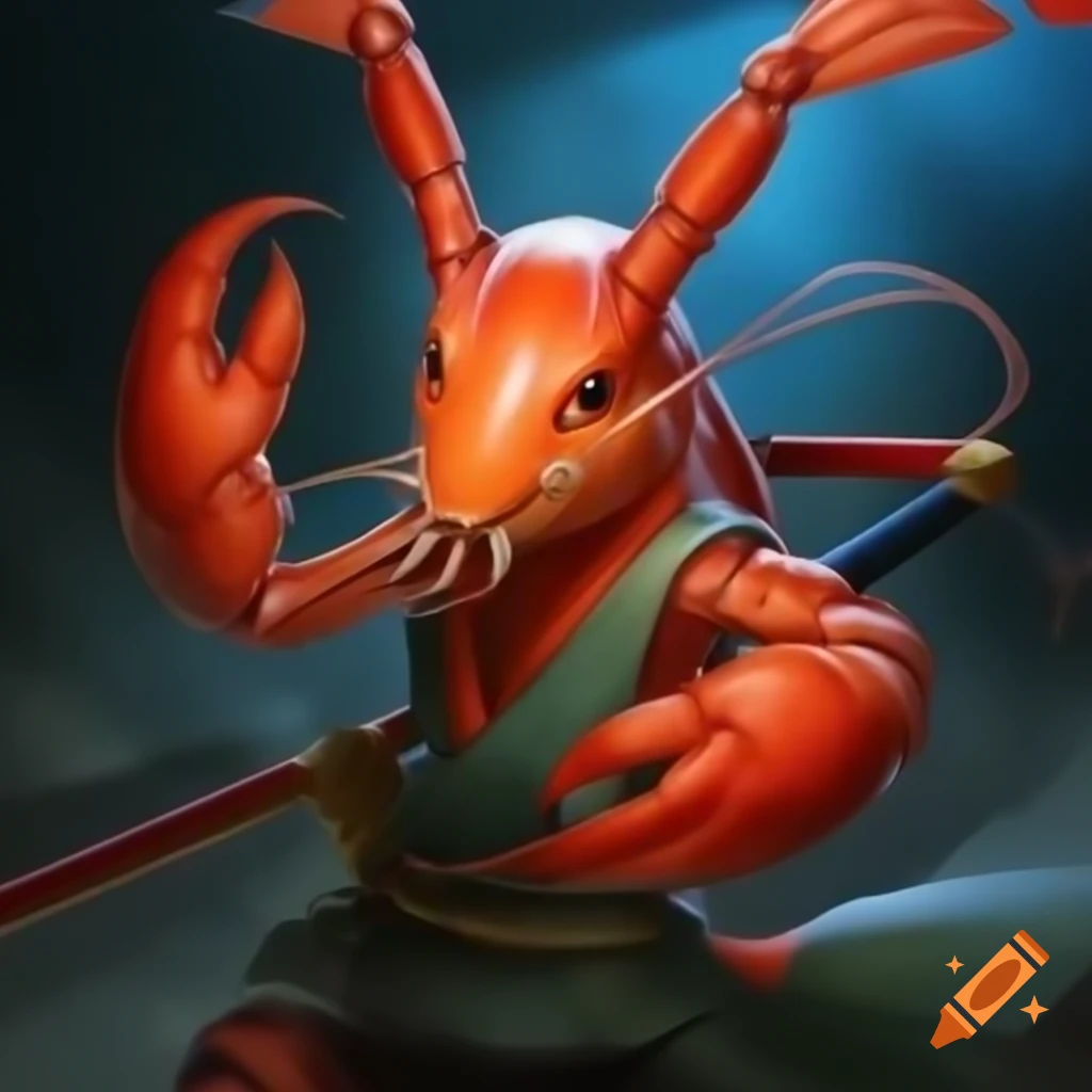 Shrimp wielding katana in epic manga battle scene on Craiyon