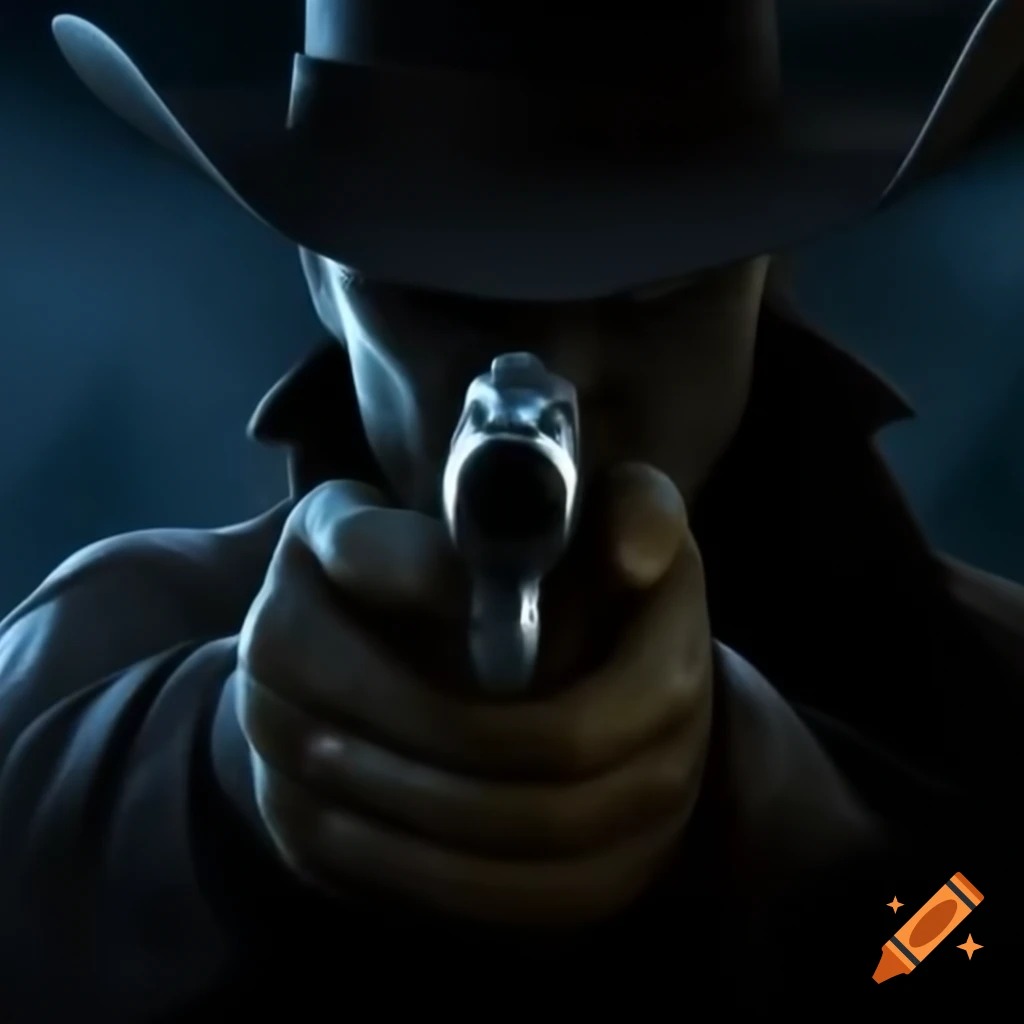 Ethereal shadowy male western figure shooting a revolver on Craiyon