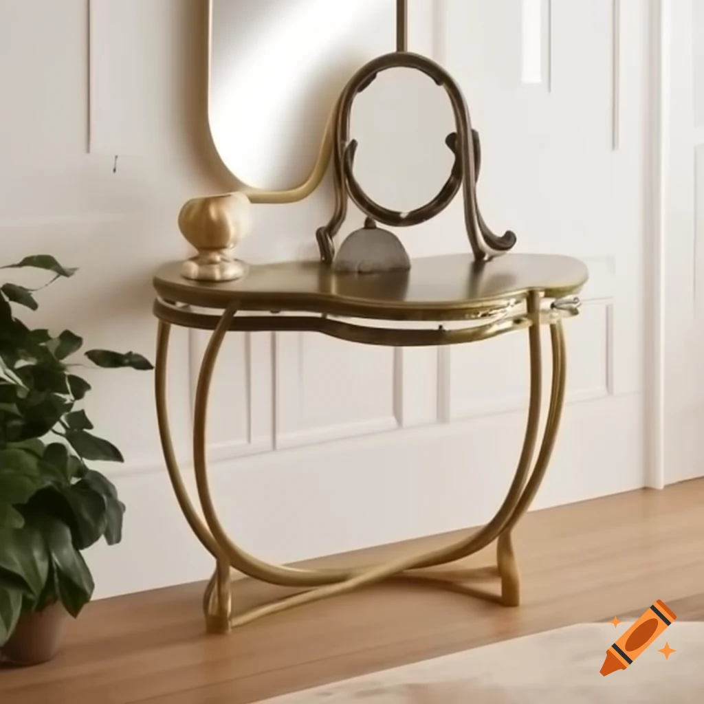 Modern art nouveau console table with delicate mirror featuring organic ...