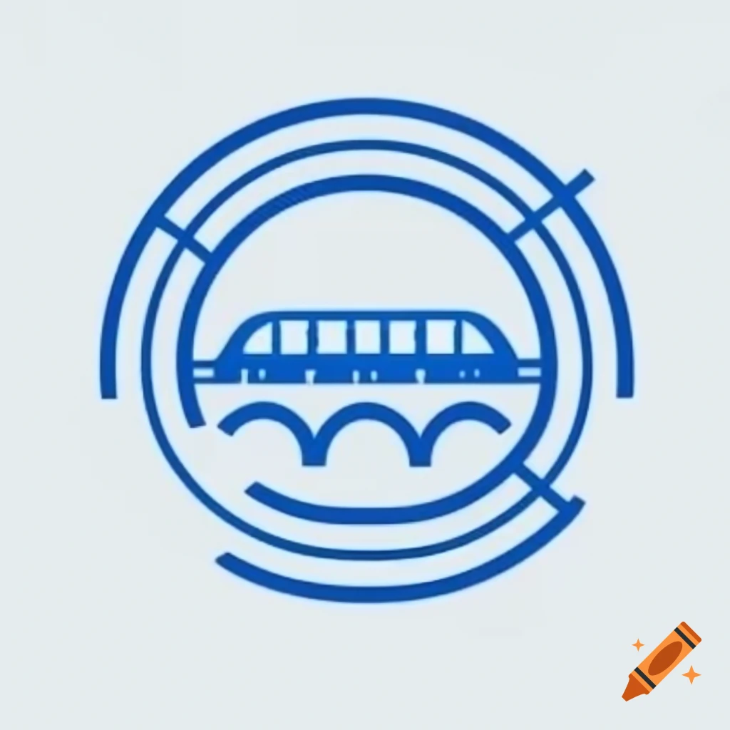 Crisp blue logo of delhi metro with subway tracks and city theme on Craiyon