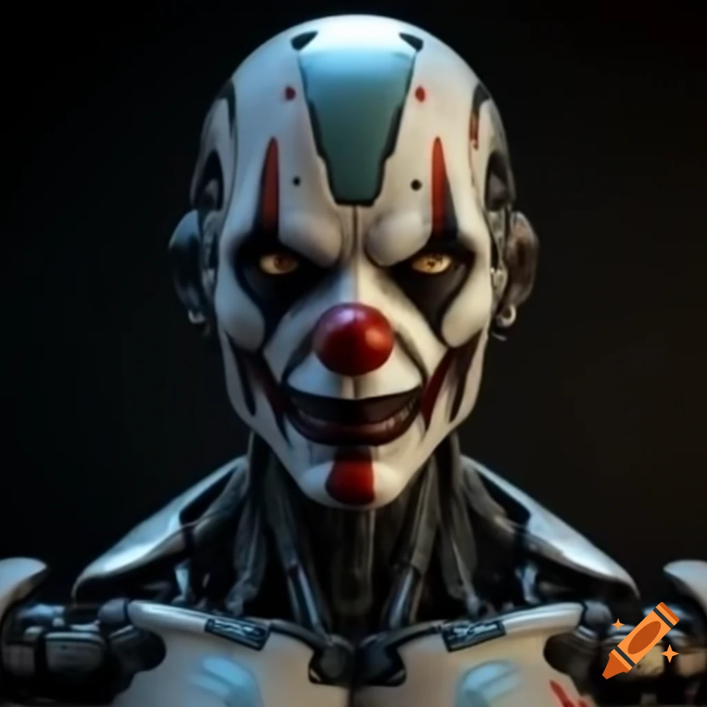 Cyborg clown inspired by terminator aesthetic on Craiyon
