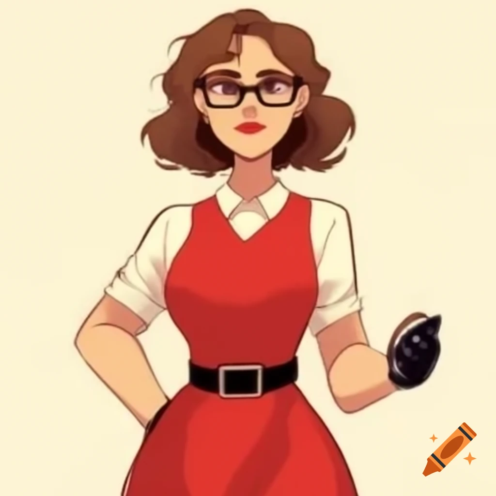 Confident woman in red dress holding flash drive with glasses on Craiyon