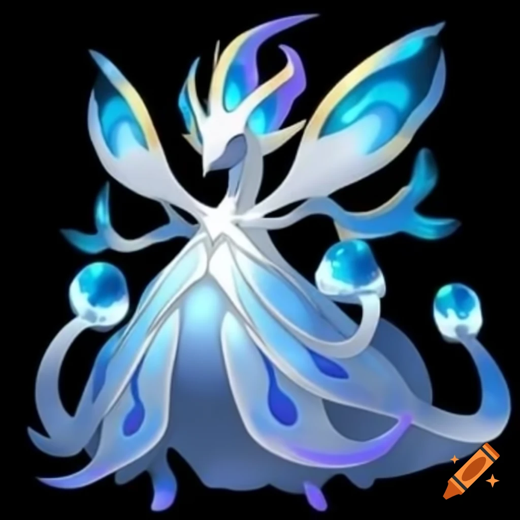 Majestic ethereal creature pokémon with a flowing transparent body that ...