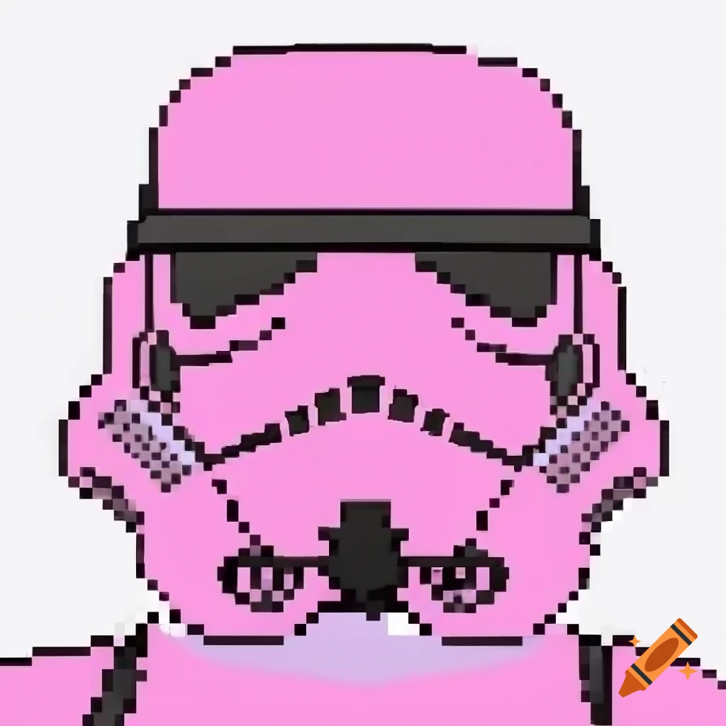 Pink stormtrooper with pixelated face on white background with blue ...