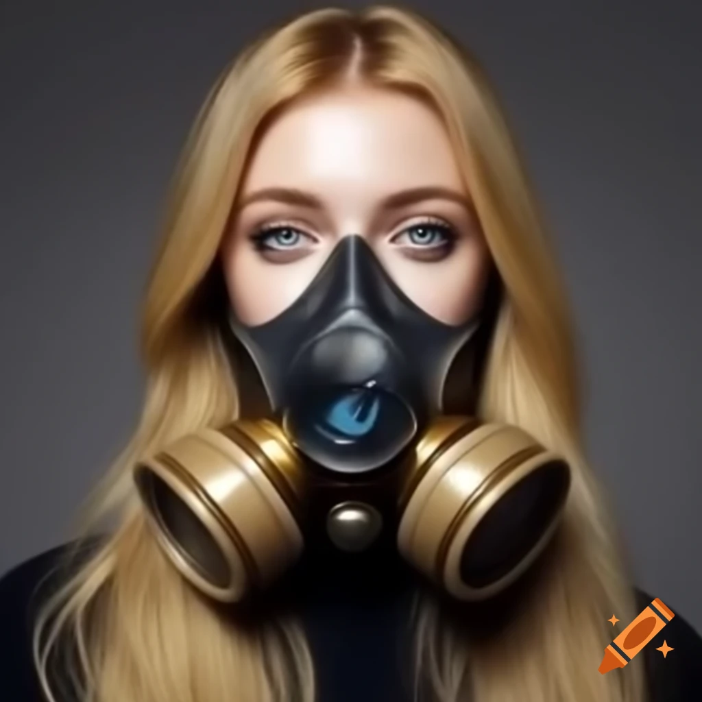 Blonde beauty queen wearing gas mask on Craiyon