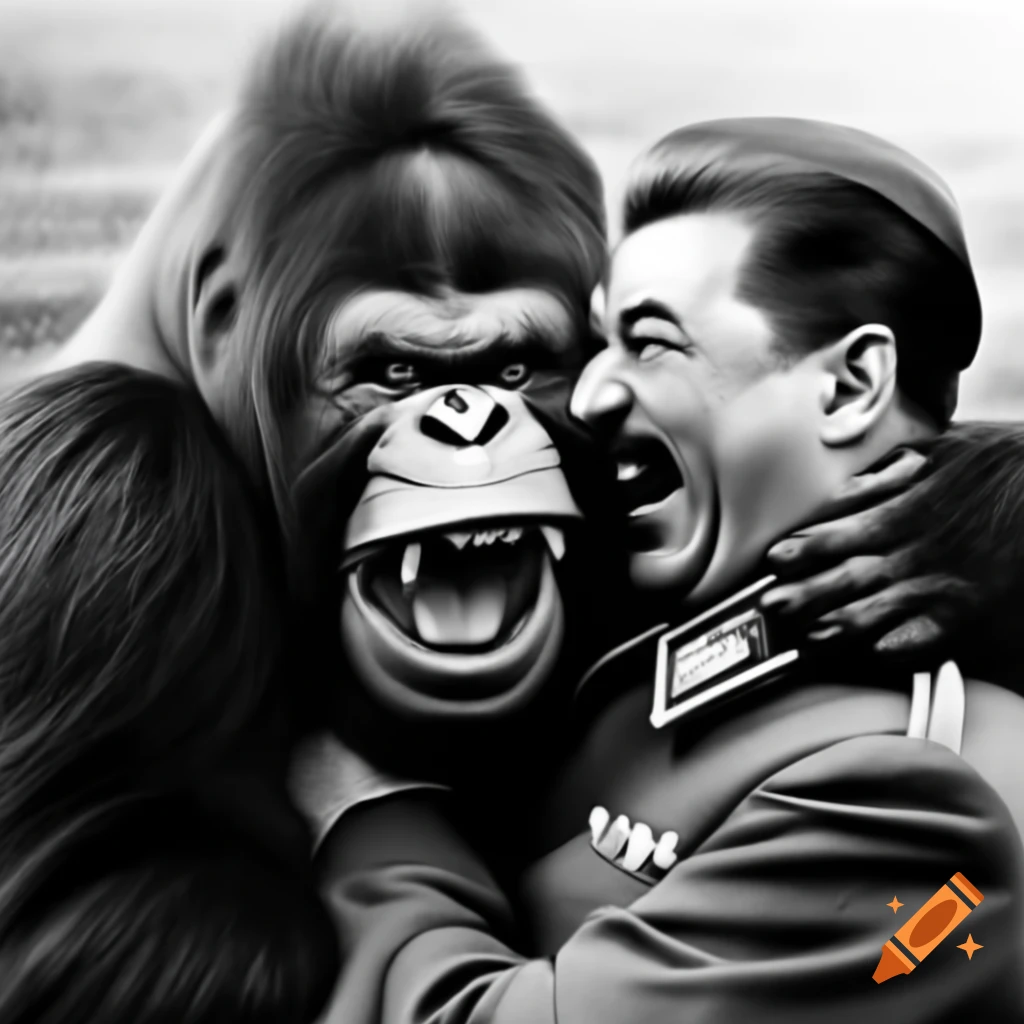 Stalin humorously dancing alongside King Kong on Craiyon