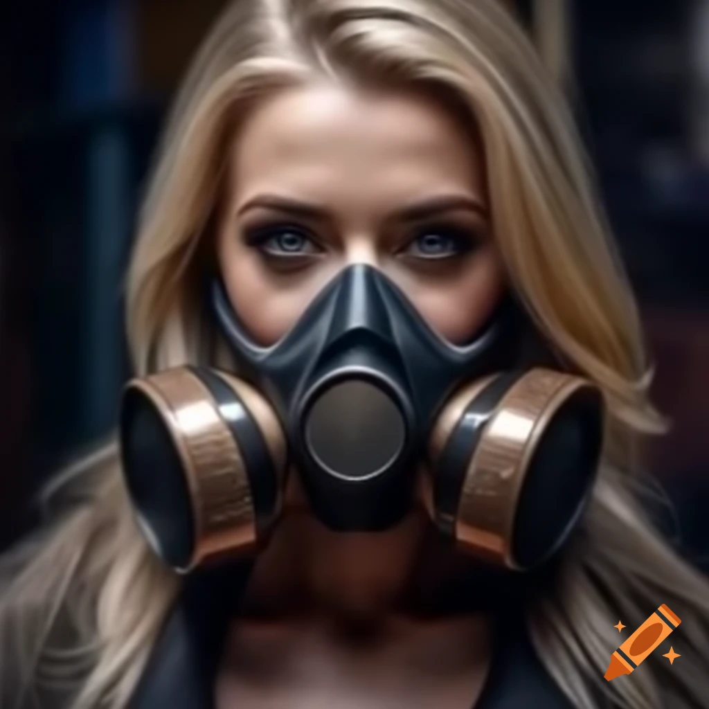 Beauty queen with blonde hair wearing stylish gas mask on Craiyon
