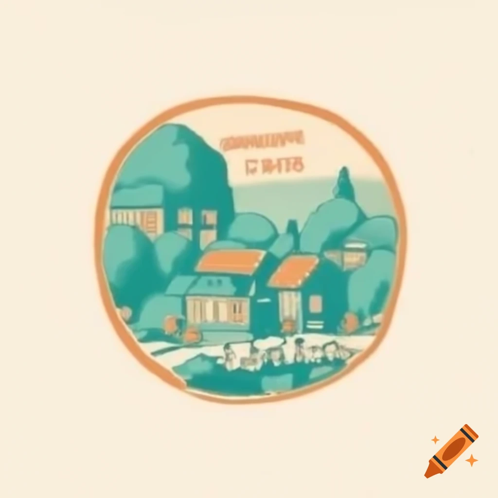 Hand-drawn logo of small town scene for jack town soap in teal on Craiyon