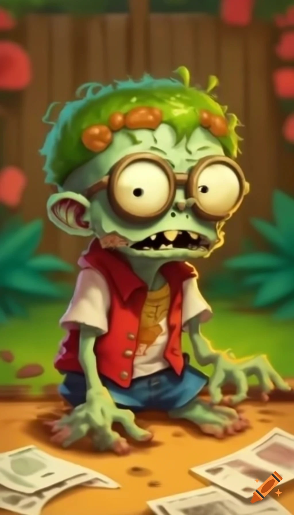 Cartoon zombie in plants vs zombies art style with glasses and red ...