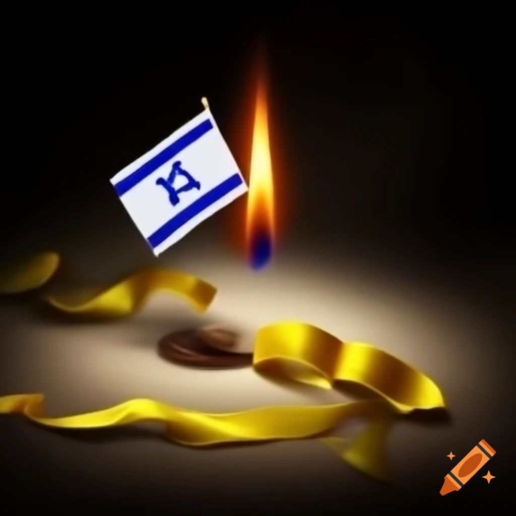 Celebration of shabbat with yellow ribbon and vibrant israeli flag ...