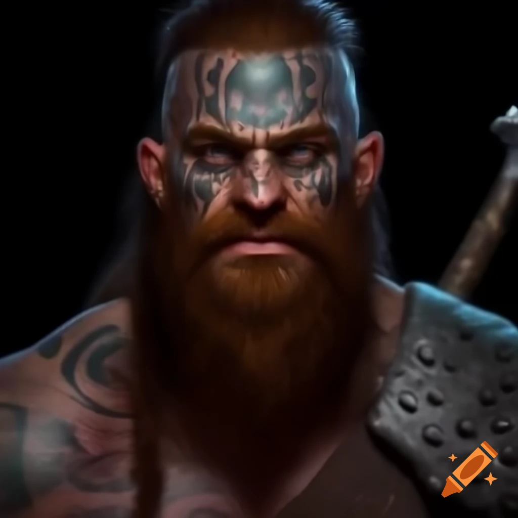Scottish human barbarian with face tattoos, shoulders up, for D&D ...