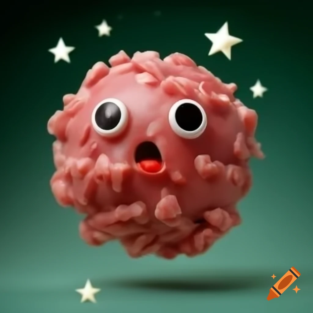 Surreal floating meatball with eyes staring at the viewer on Craiyon