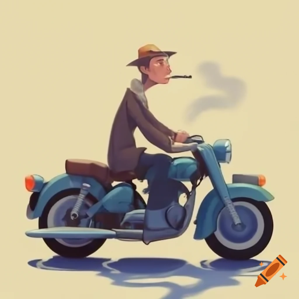 Human riding motorcycle while smoking on Craiyon