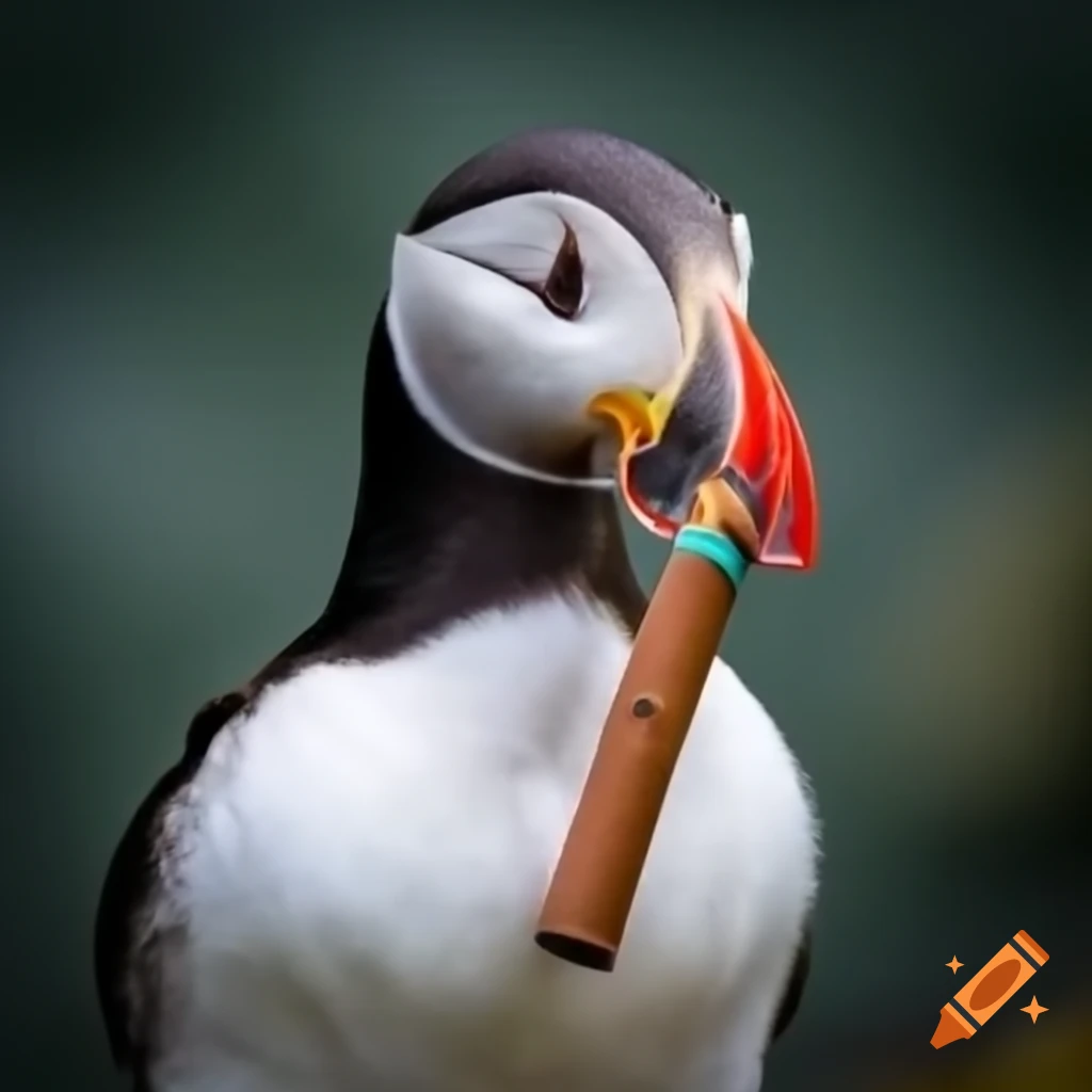 Puffin smoking cigar in a whimsical setting on Craiyon