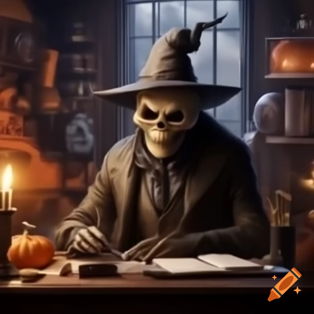 Halloween themed accounting office with blood and spider webs on Craiyon