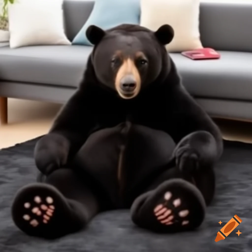 Black bear sitting on large black rug on Craiyon