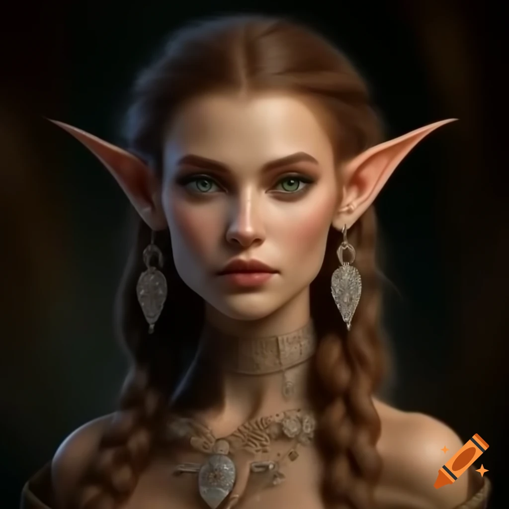 Elegant elf with long ears adorned in intricate jewelry on Craiyon