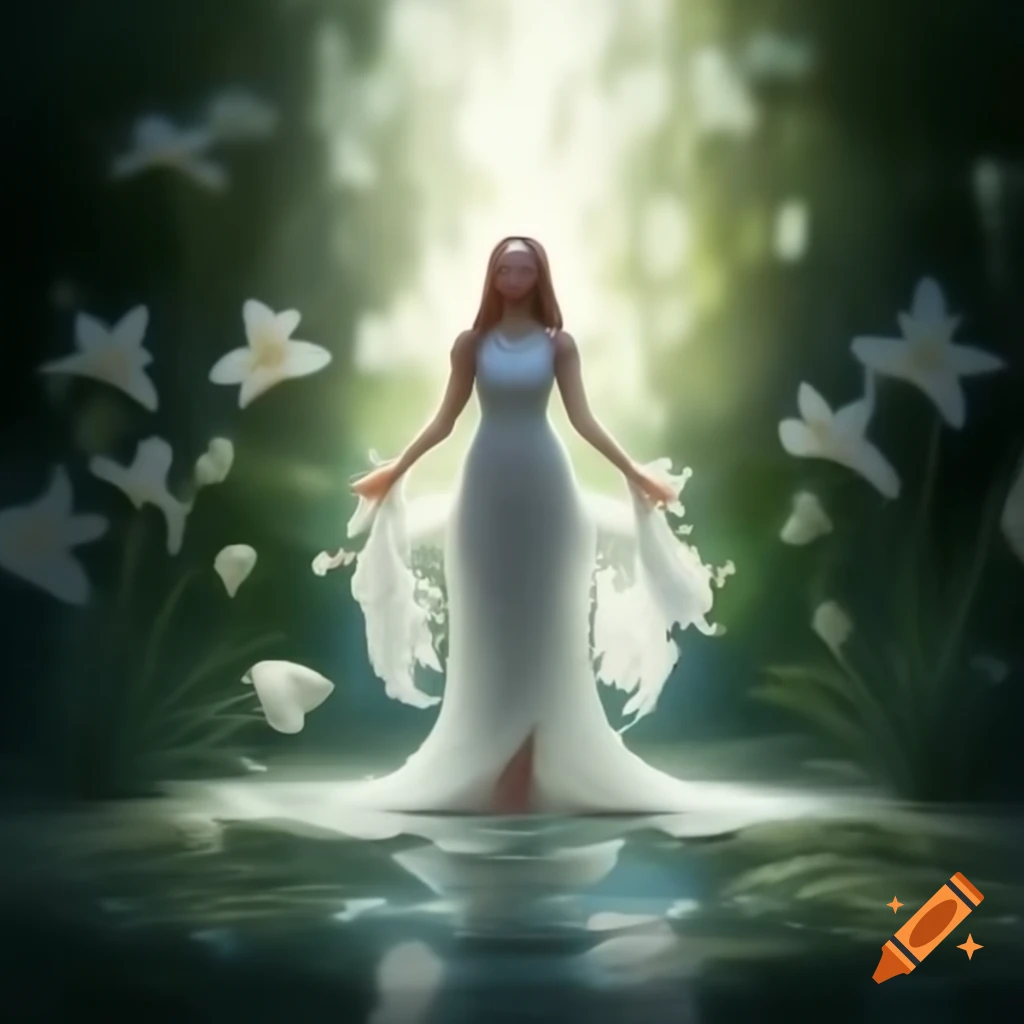 Concept artwork of a young woman in flowing white gown representing ...
