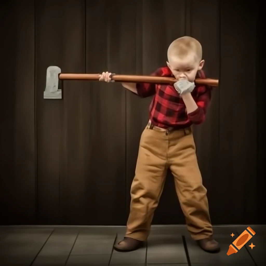 Lumberjack in red flannel shirt and tan trousers, depicted in a child's ...