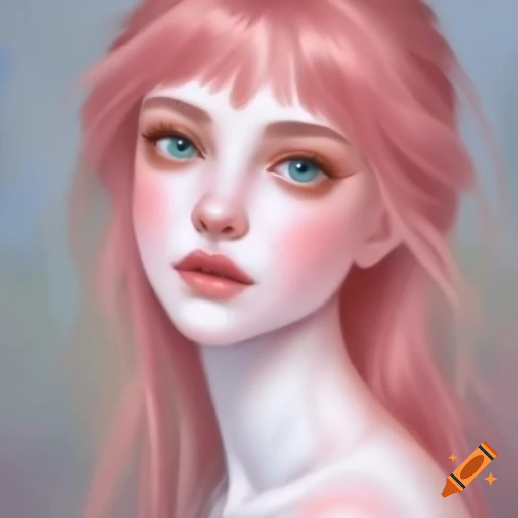 Elegant portrait of a young woman in Greek attire with long pink hair ...