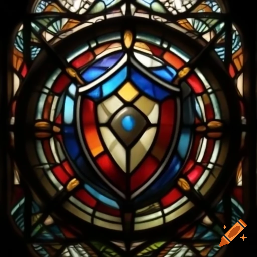 Intricate stained glass shield design on Craiyon