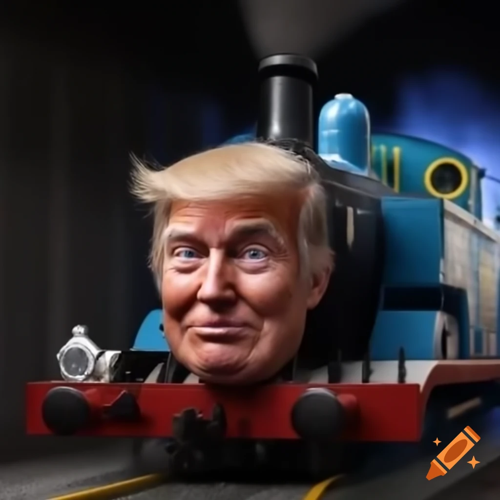 Portrait merging Donald Trump and Thomas the Tank Engine with playful ...