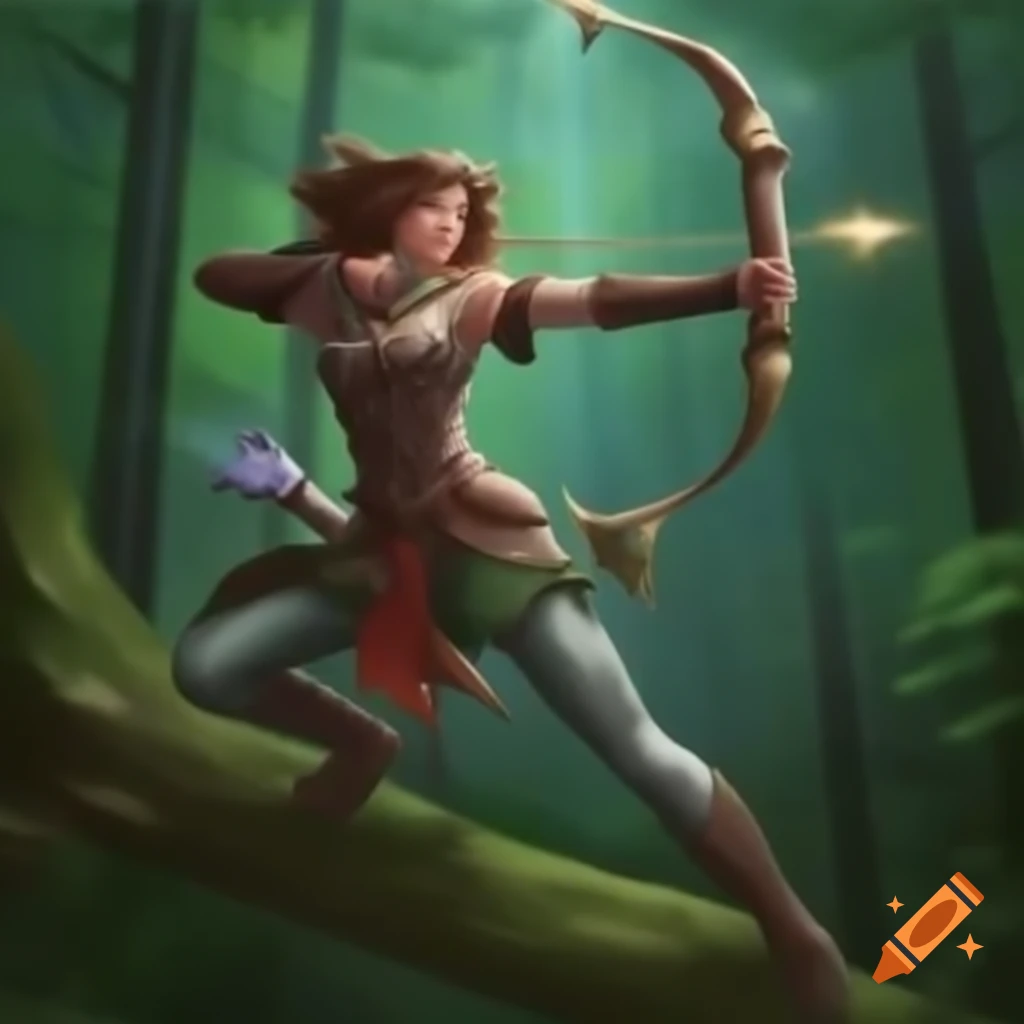 Swift archer character in a fantasy forest setting, showcasing speed and skill on Craiyon