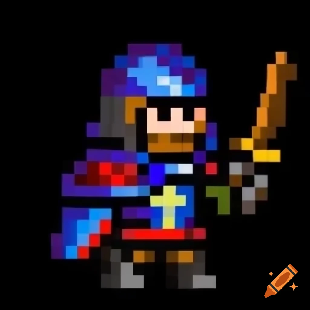 Noble knight depicted in 32x32 pixel art style on Craiyon