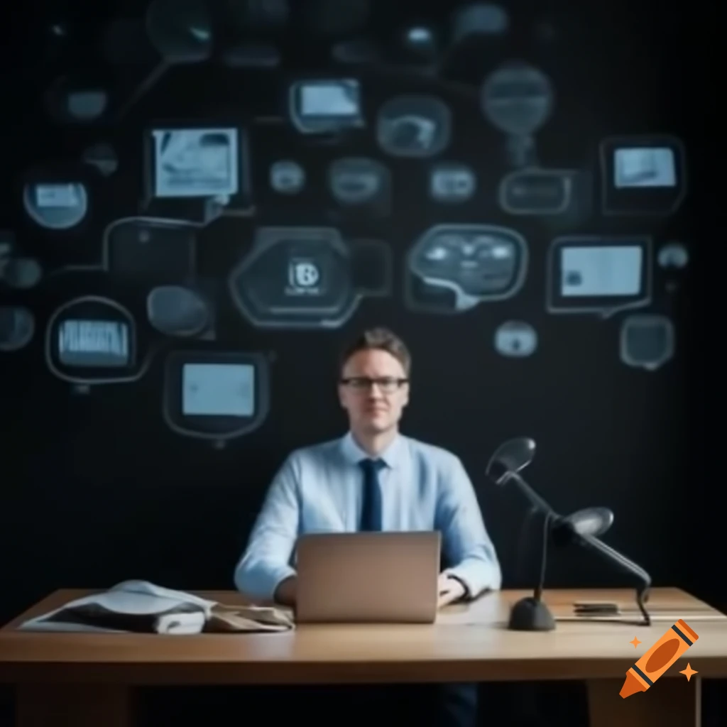 Journalist using AI on computer for article creation on Craiyon