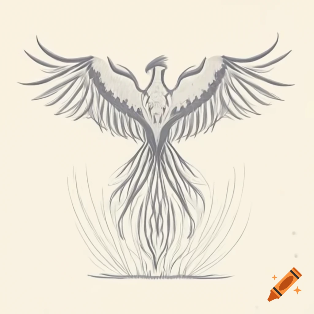 Streamlined graphic representation of a phoenix silhouetted against ...
