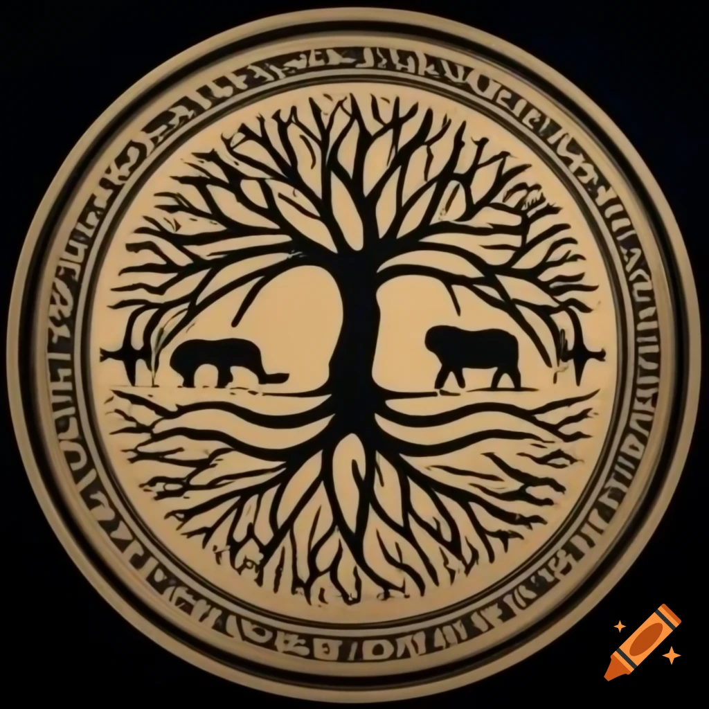 Vintage family seal design with round shape, tribal lion mug, and ...