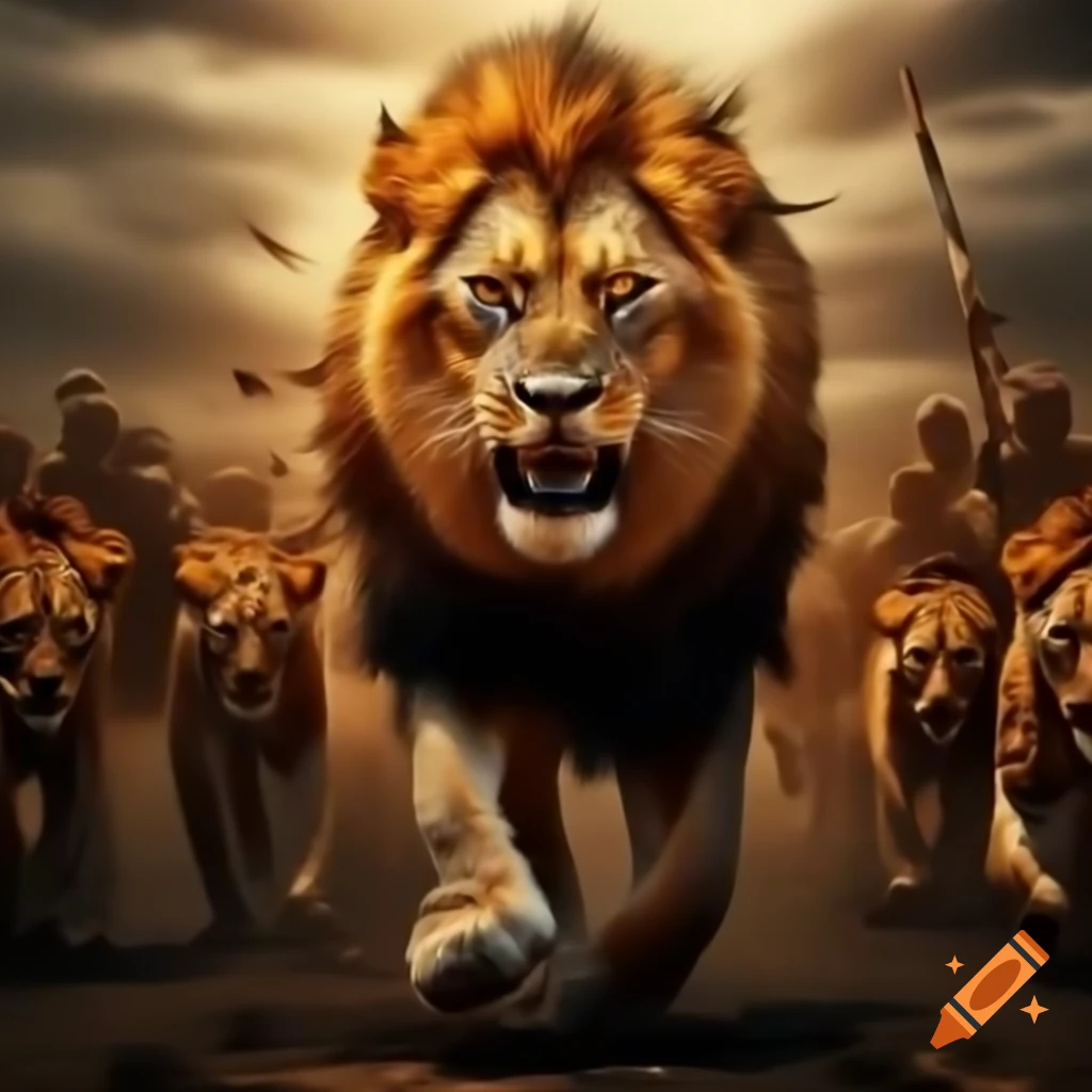 Lioness guarding her cubs with fierce protective instincts on Craiyon