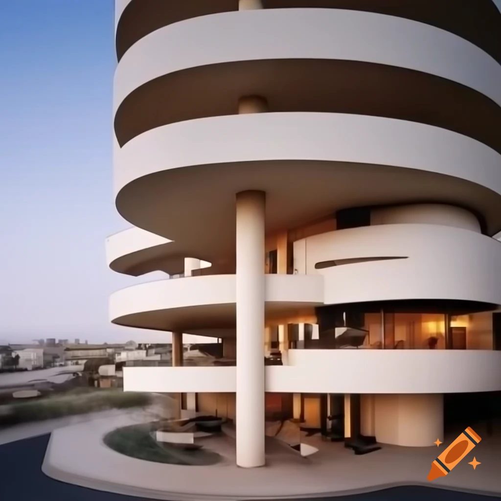 Four-story hotel design featuring rounded bauhaus influences and frank ...