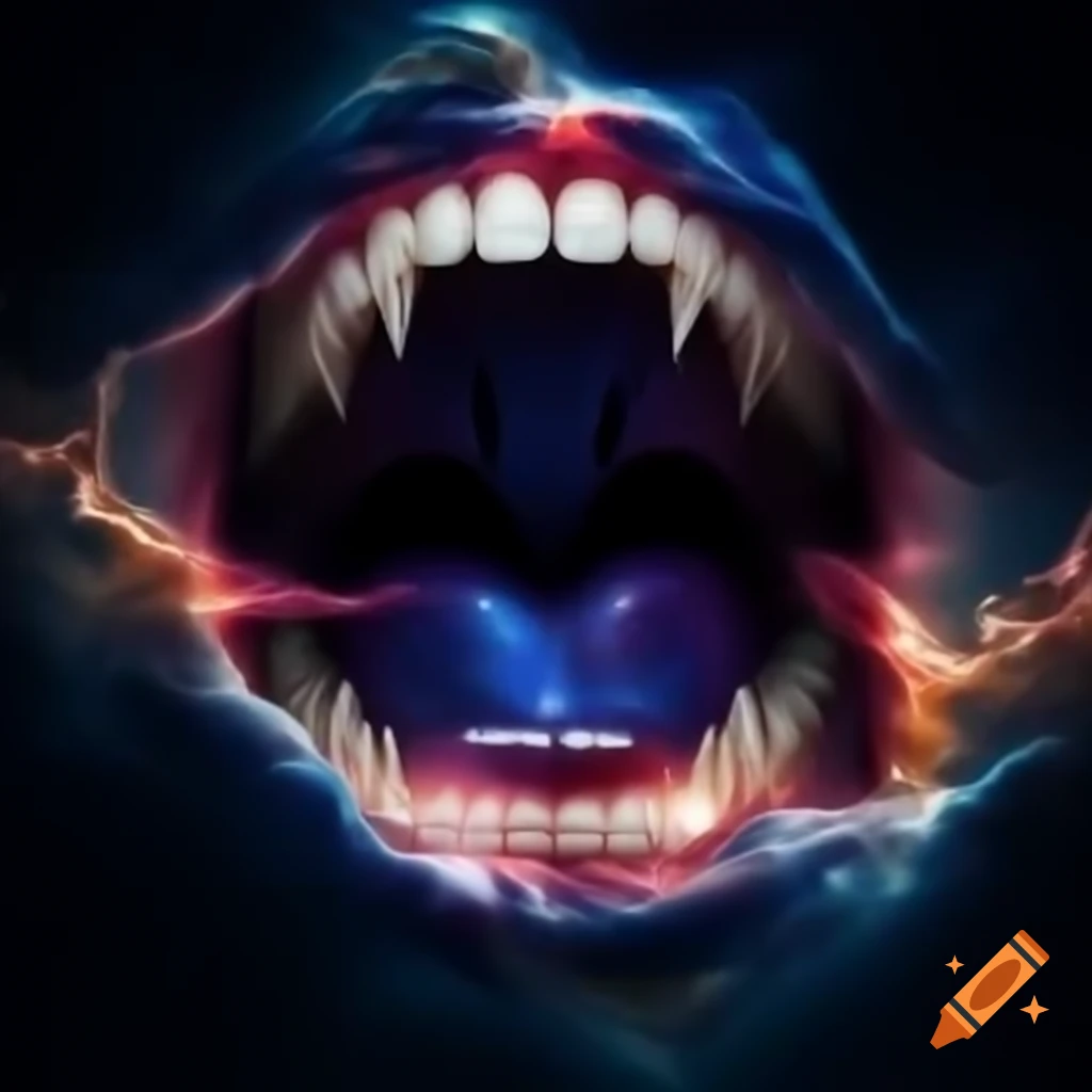 Optical illusion of galaxy with a mouth and sharp teeth on Craiyon